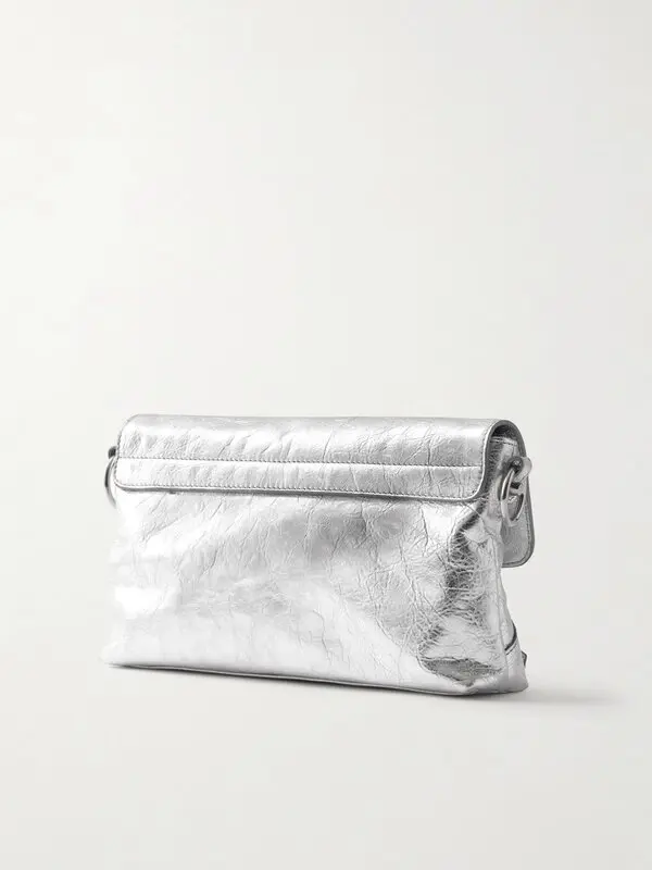 Balenciaga Le City Crinkled-leather Shoulder Bag - Silver