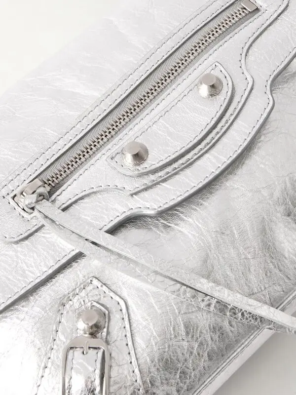Balenciaga Le City Crinkled-leather Shoulder Bag - Silver