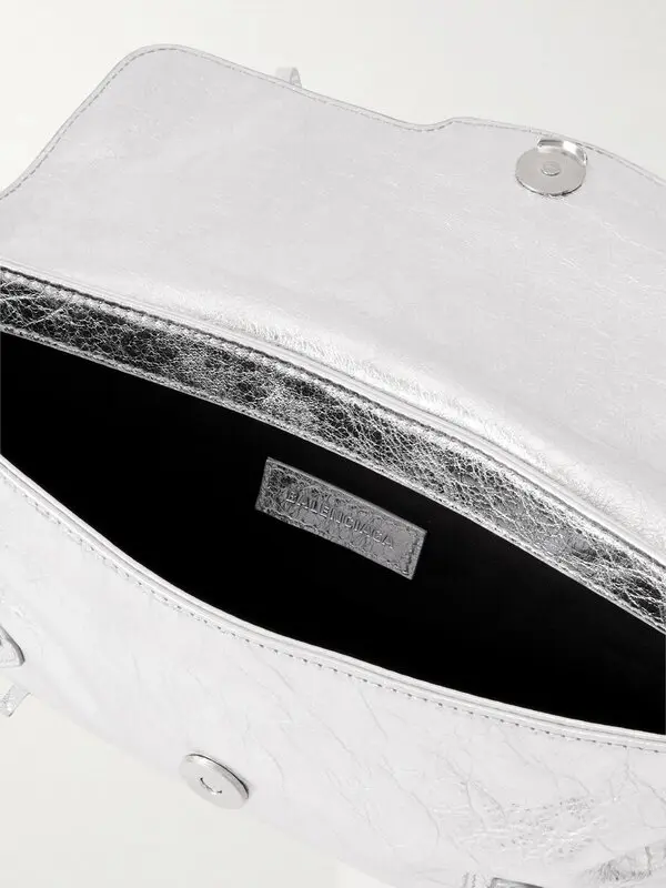 Balenciaga Le City Crinkled-leather Shoulder Bag - Silver
