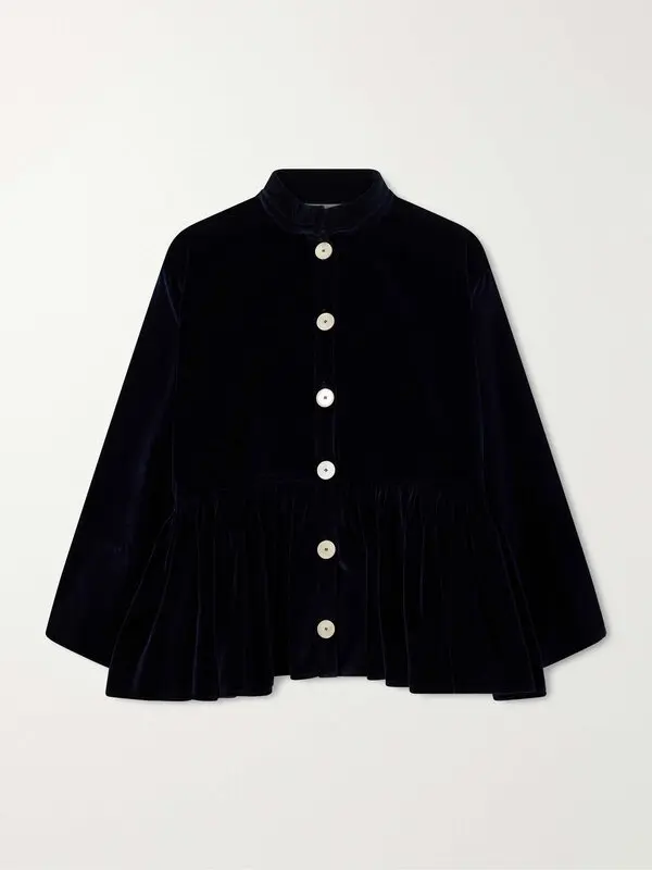 LES VACANCES D'IRINA Gathered Cotton-velvet Blouse