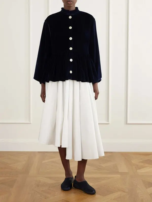 LES VACANCES D'IRINA Gathered Cotton-velvet Blouse