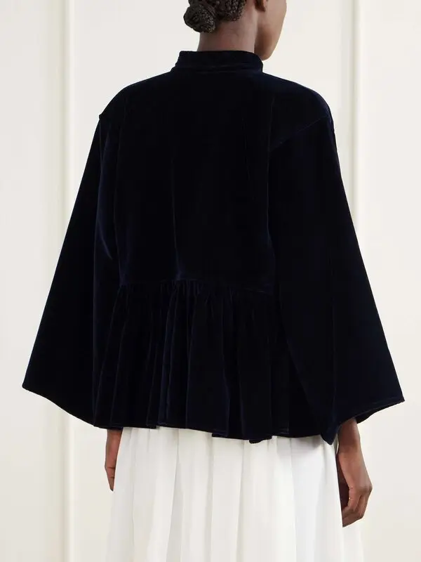 LES VACANCES D'IRINA Gathered Cotton-velvet Blouse
