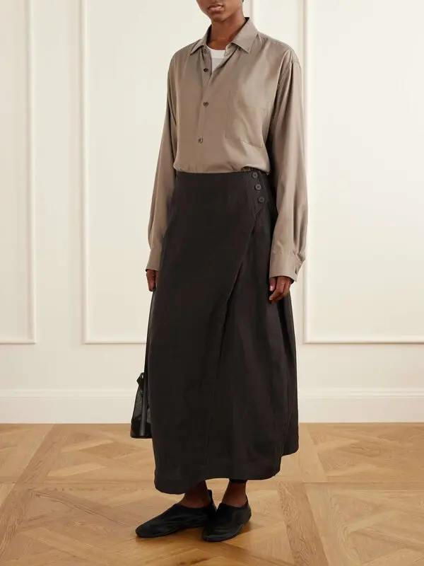 Studio Nicholson Pleated Linen-blend Midi Skirt