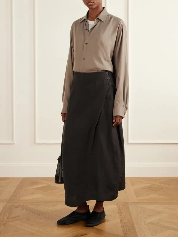 Studio Nicholson Pleated Linen-blend Midi Skirt