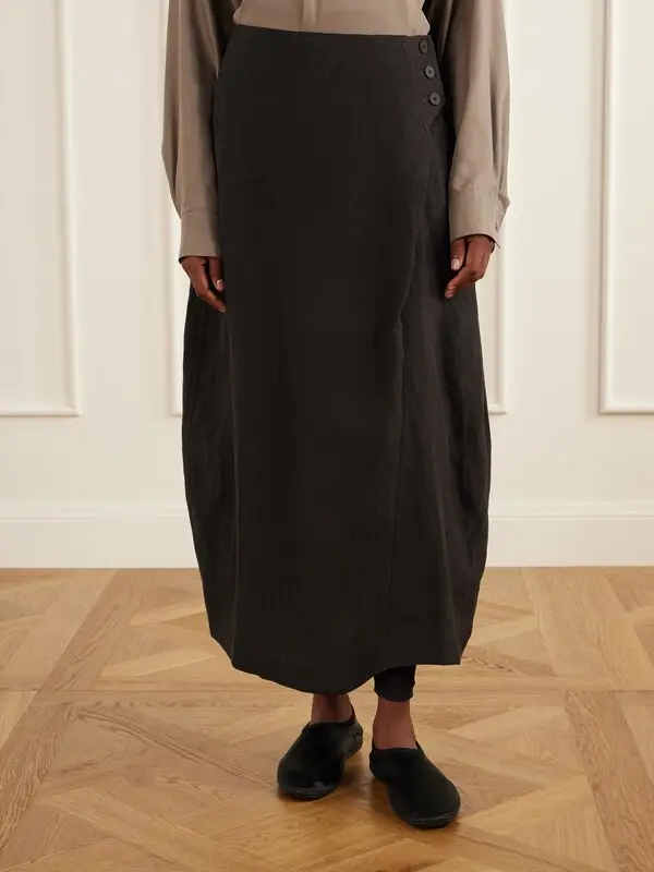 Studio Nicholson Pleated Linen-blend Midi Skirt
