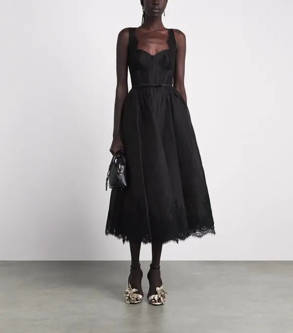Zimmermann Linen-silk Lace-trim Valiant Midi Dress - Black