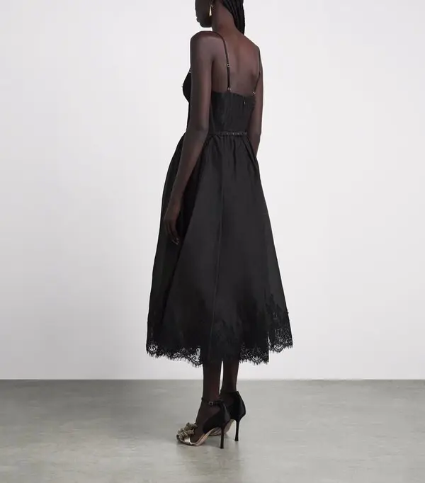Zimmermann Linen-silk Lace-trim Valiant Midi Dress - Black