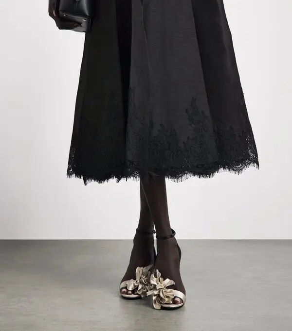 Zimmermann Linen-silk Lace-trim Valiant Midi Dress - Black