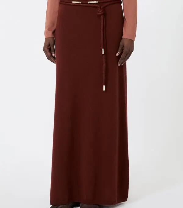 Max Mara Cashmere Maxi Skirt With Tie Belt - Burgundy
