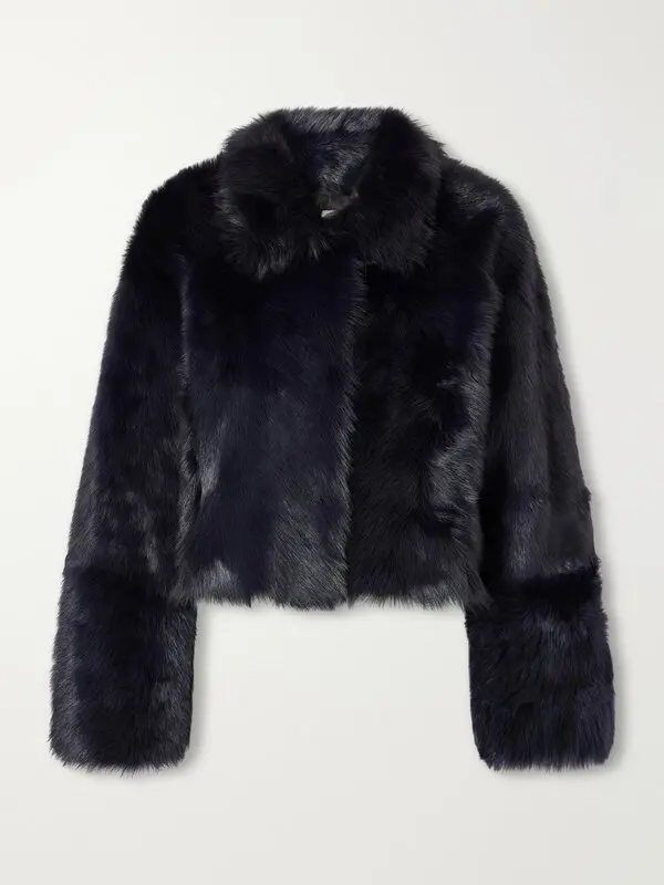 Nour Hammour Cameron Cropped Shearling Jacket - Blue