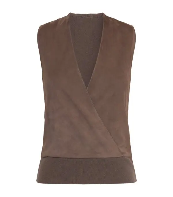 Max Mara Wool-cashmere-lamb Suede Sleeveless Wrap Waistcoat