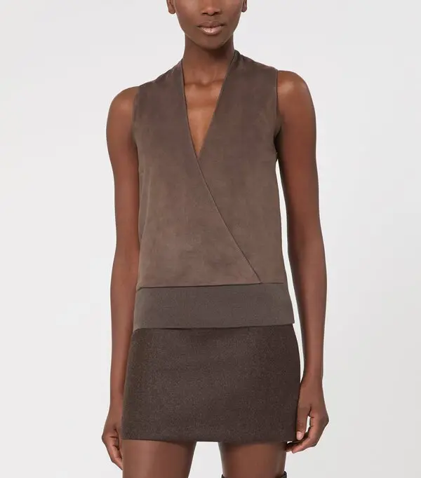 Max Mara Wool-cashmere-lamb Suede Sleeveless Wrap Waistcoat