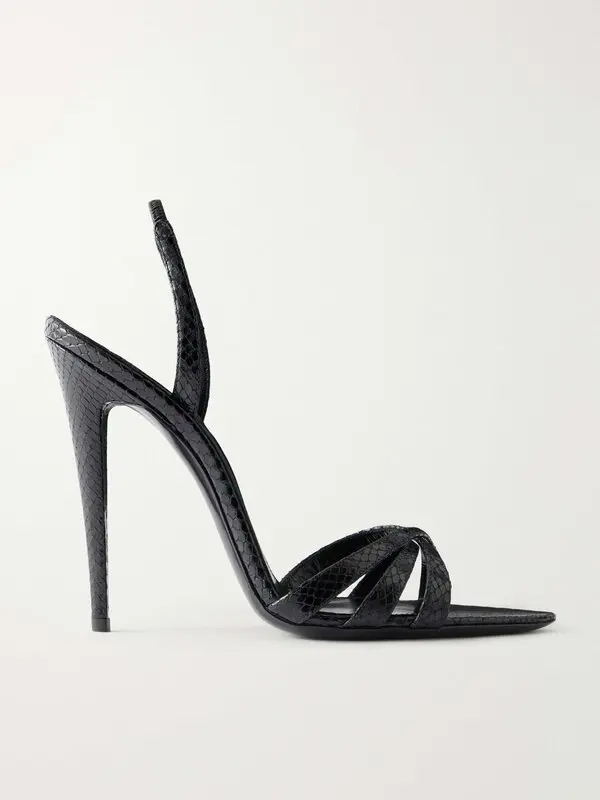 Saint Laurent Kate Snake-effect Leather Slingback Sandals