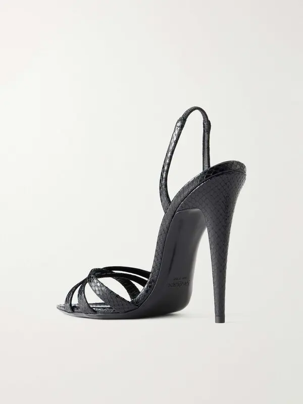 Saint Laurent Kate Snake-effect Leather Slingback Sandals