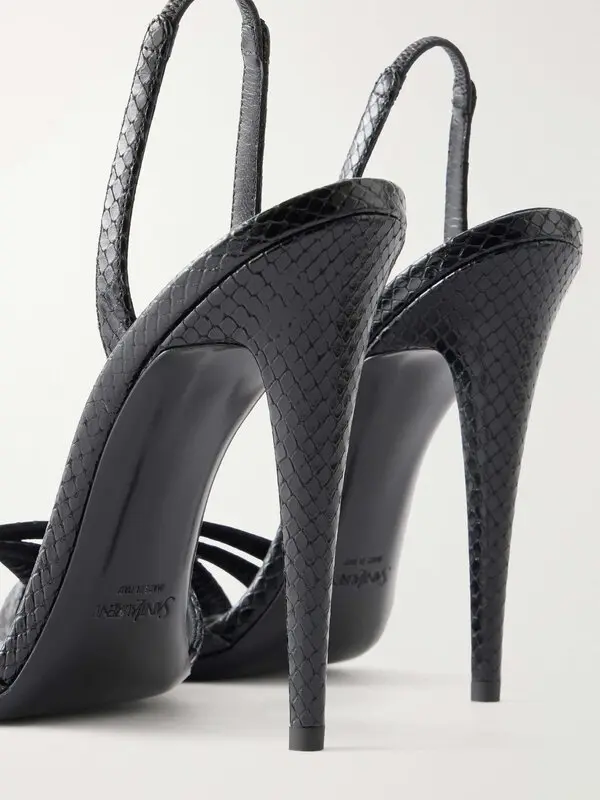 Saint Laurent Kate Snake-effect Leather Slingback Sandals