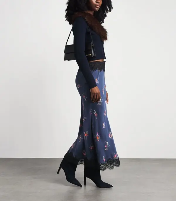SELF-PORTRAIT Satin Floral Print Maxi Skirt