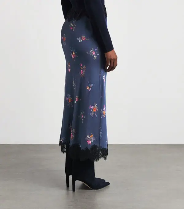 SELF-PORTRAIT Satin Floral Print Maxi Skirt