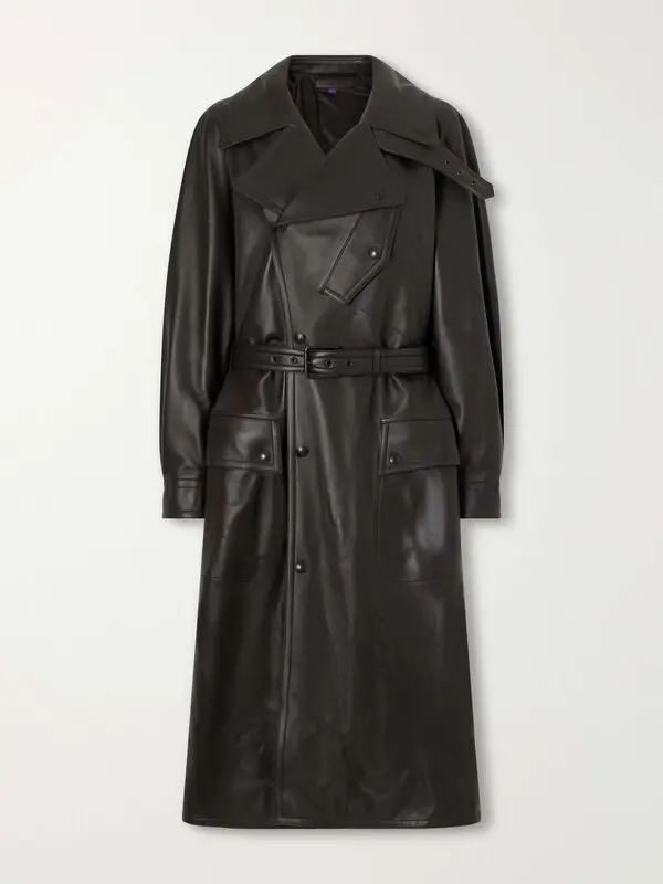 Ralph Lauren Belted Leather Coat - Black