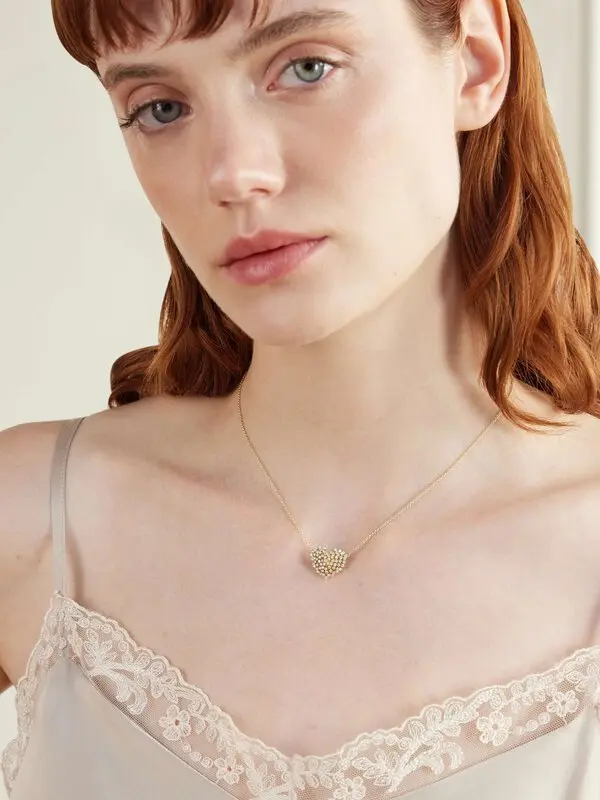 SYDNEY EVAN Burst Flower Heart 14-karat Diamond Necklace