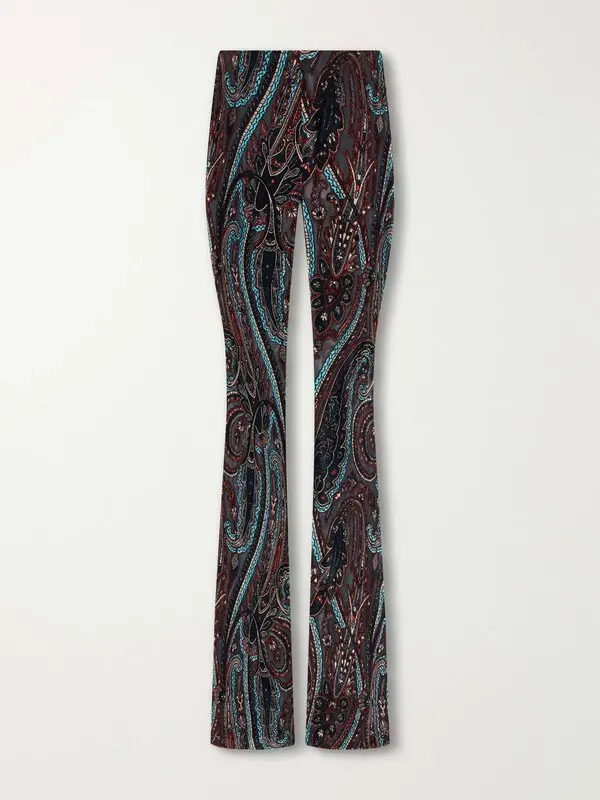Etro Paisley-appliquéd Mesh Flared Pants