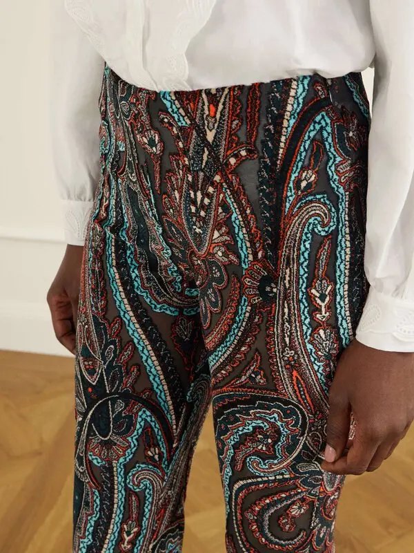 Etro Paisley-appliquéd Mesh Flared Pants