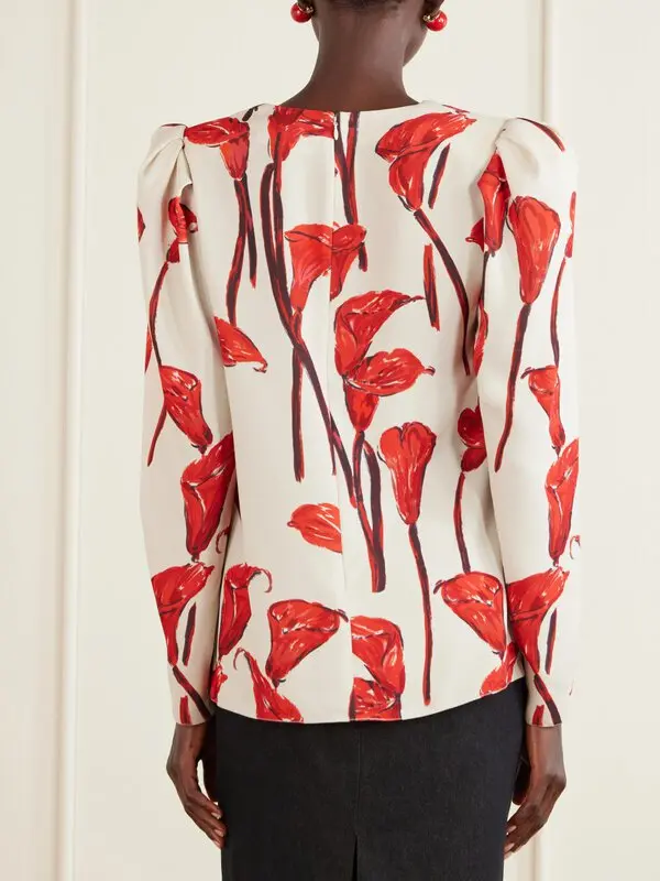 Carolina Herrera Floral Print Cady Blouse - Red