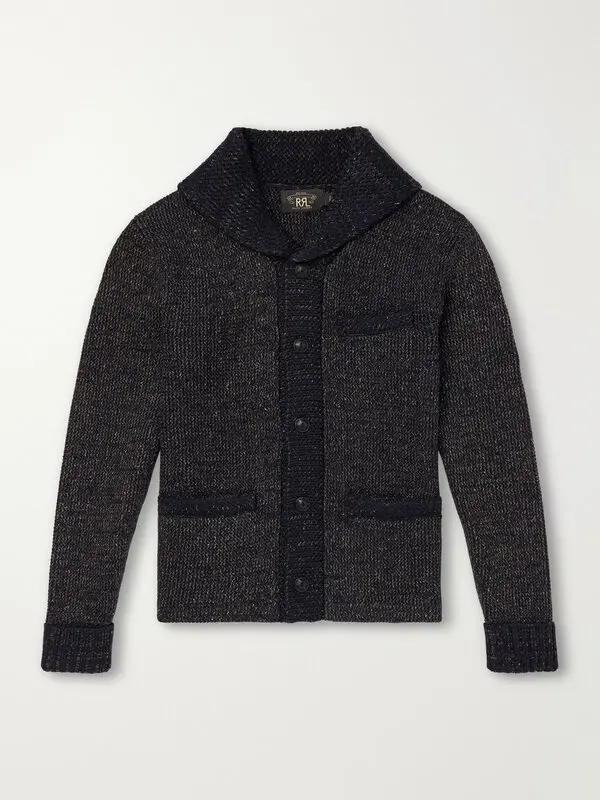 Ralph Lauren Shawl-collar Mélange Wool, Cotton And Silk-blend Cardigan - Blue