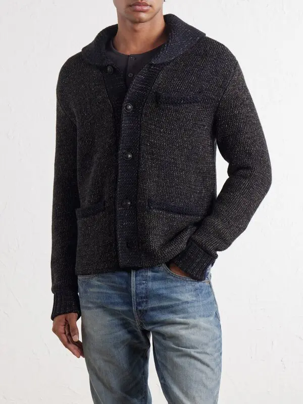 Ralph Lauren Shawl Collar Mélange Wool, Cotton & Silk Blend Cardigan