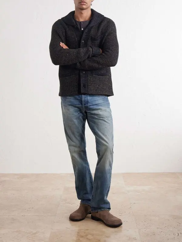 Ralph Lauren Shawl-collar Mélange Wool, Cotton And Silk-blend Cardigan