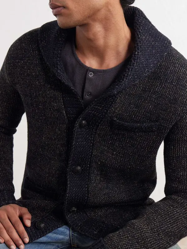 Ralph Lauren Shawl-collar Mélange Wool, Cotton And Silk-blend Cardigan