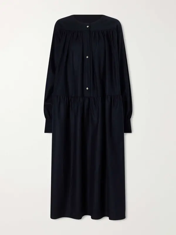LES VACANCES D'IRINA Calla Gathered Wool-flannel Maxi Dress - Blue