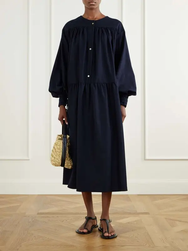 LES VACANCES D'IRINA Calla Gathered Wool-flannel Maxi Dress