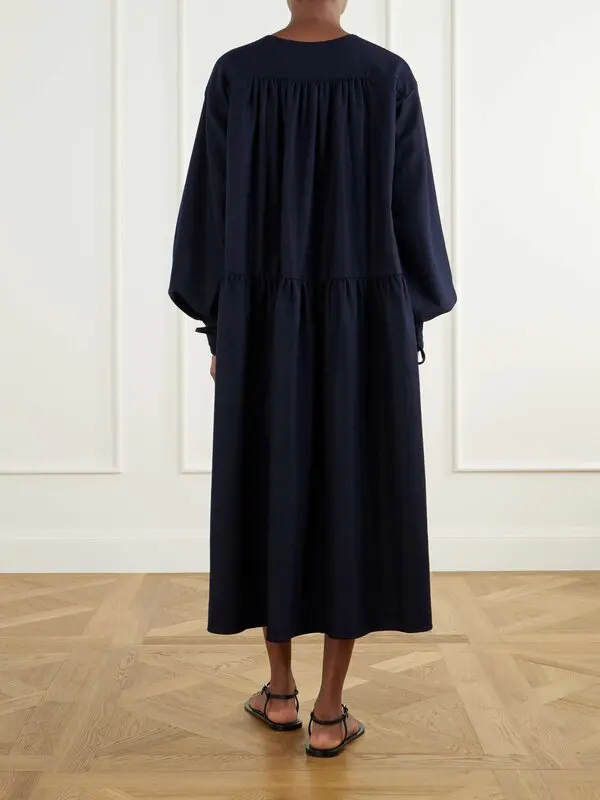LES VACANCES D'IRINA Calla Gathered Wool-flannel Maxi Dress
