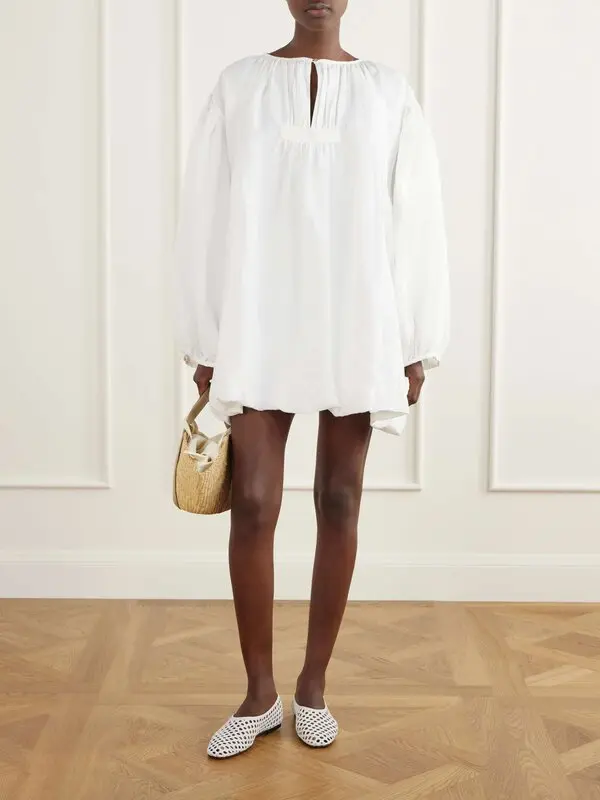 LES VACANCES D'IRINA Cloud Gathered Linen Balloon Mini Dress