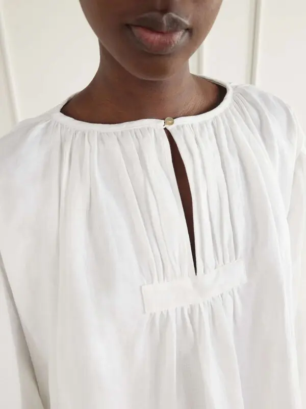 LES VACANCES D'IRINA Cloud Gathered Linen Balloon Mini Dress