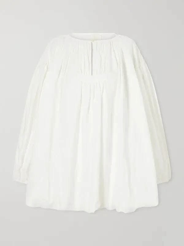 LES VACANCES D’IRINA Les Vacances D'irina Cloud Gathered Linen Balloon Mini Dress