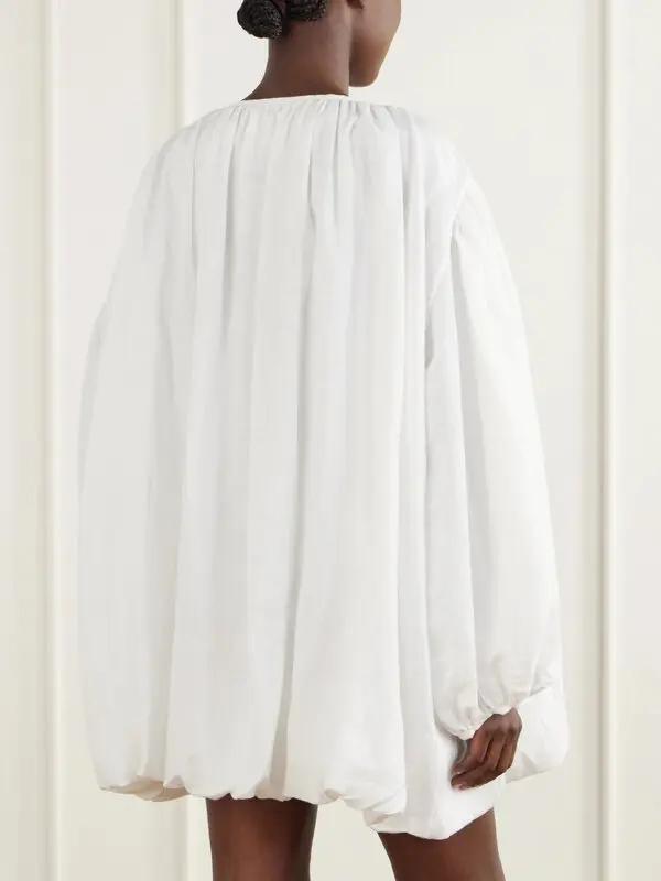 LES VACANCES D’IRINA Les Vacances D'irina Cloud Gathered Linen Balloon Mini Dress