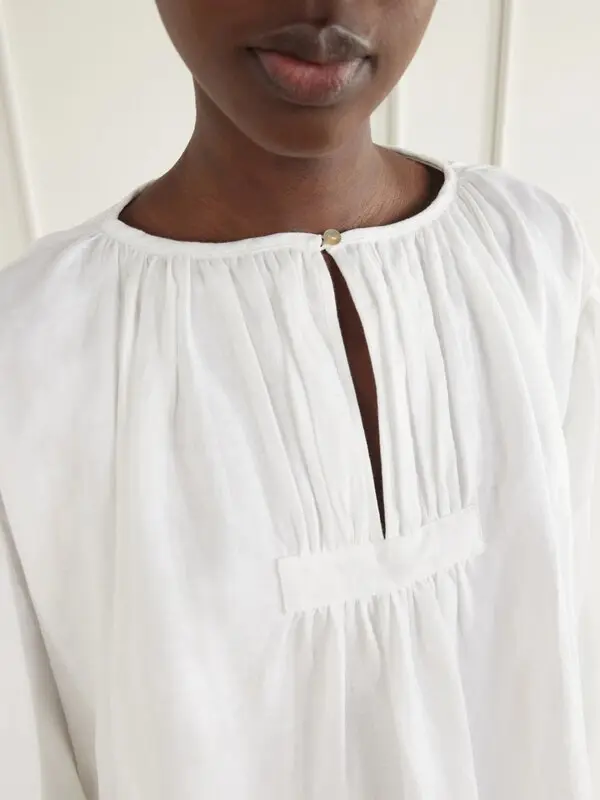 LES VACANCES D’IRINA Les Vacances D'irina Cloud Gathered Linen Balloon Mini Dress