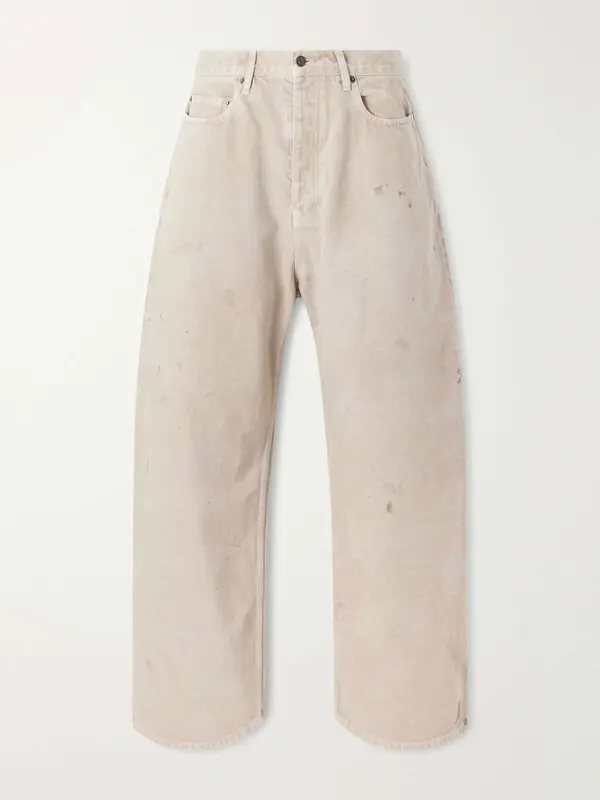 Balenciaga Wide-leg Distressed Paint-splattered Jeans