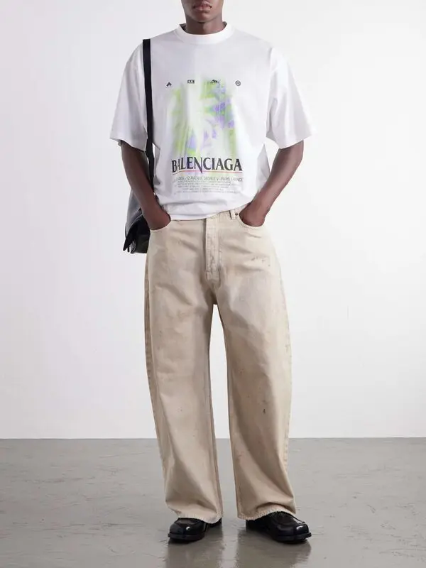 Balenciaga Wide-leg Distressed Paint-splattered Jeans