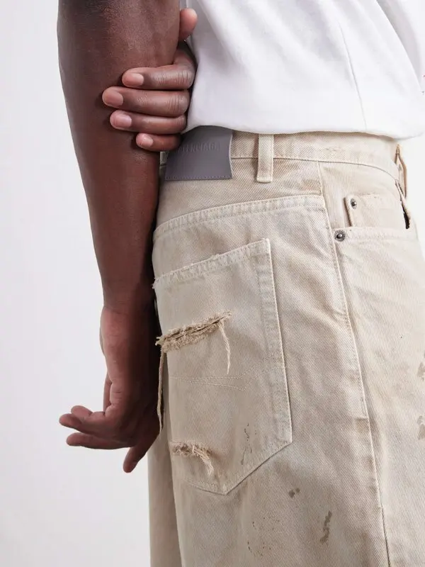 Balenciaga Wide-leg Distressed Paint-splattered Jeans