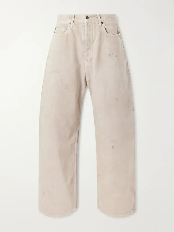 Balenciaga Wide-leg Distressed Paint-splattered Jeans