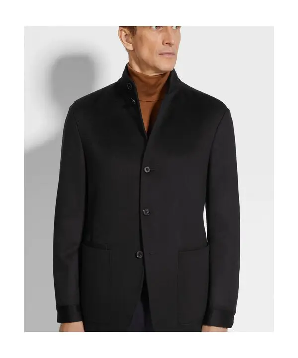 Zegna Buttoned Straight Hem Jacket With Leather Pocket Details