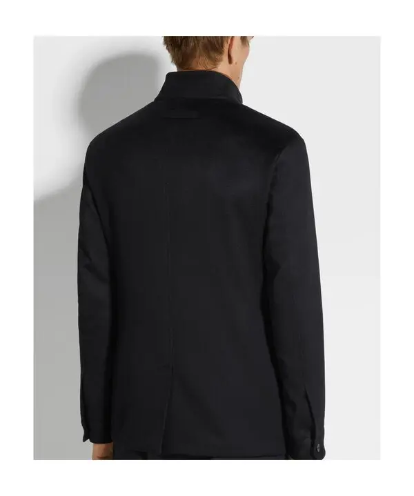 Zegna Buttoned Straight Hem Jacket With Leather Pocket Details