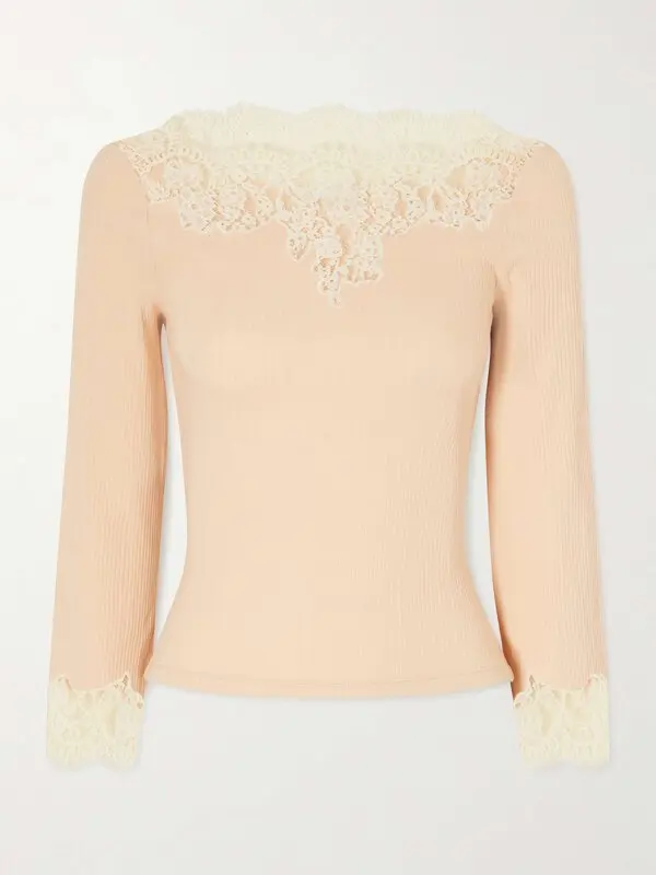 DÔEN Riana Lace-trimmed Cotton-blend Jersey T-shirt