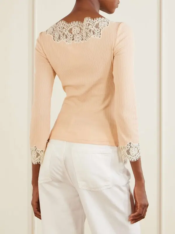 DÔEN Riana Lace-trimmed Cotton-blend Jersey T-shirt