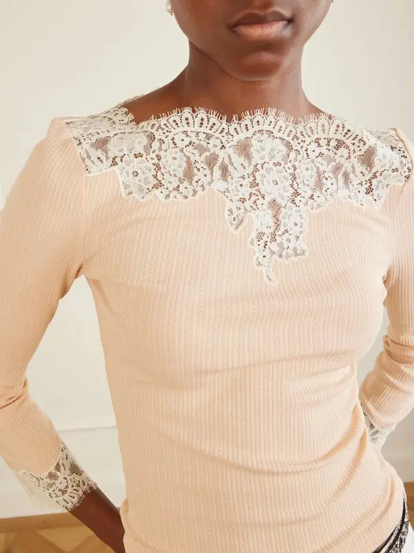 DÔEN Riana Lace-trimmed Cotton-blend Jersey T-shirt