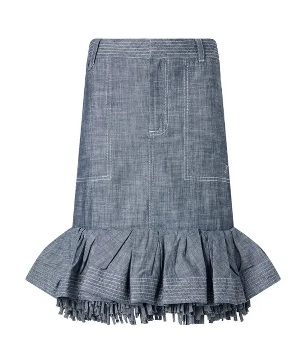 Jacquemus La Jupe Cabana Fringed Ruffled Denim Midi Skirt - Gray