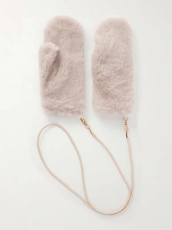 Max Mara Ombrato Strap-detailed Alpaca, Wool And Silk-blend Gloves