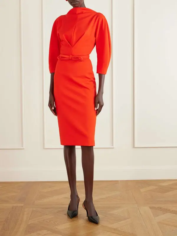 Carolina Herrera Sheath Cinched Stretch-wool Midi Dress